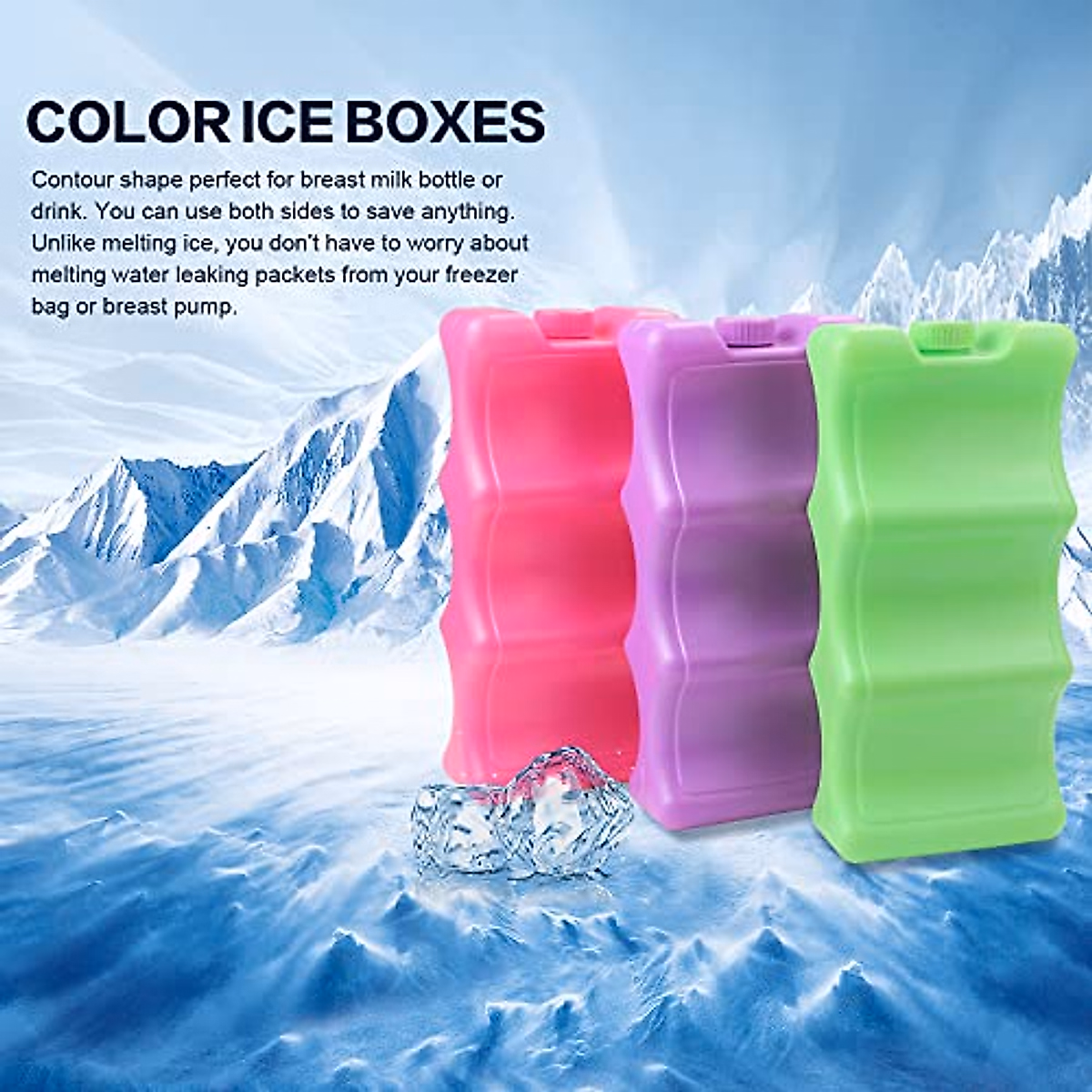 Bercoor 3pcs Breastmilk Ice Pack, Bottle Ice Packs for Breastfeeding Working Mom fit for Cans Bottles Breast Pump Bag, Red, Green, Purplem