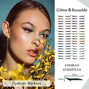 Maitys 36 Pairs Black Glitter Eyeliner Stickers, Instant Sticky Eye Makeup, Waterproof, Suitable for Parties, Nightclubs, Halloween, Stylish, Easy to Use