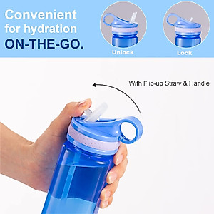 6 Pack Kids Water Bottle with Straw & Hanging Clip, 16 oz Square Personalized Plastic Water Bottle Bulk, Dishwasher Safe & Lightweight for Boys Girls to School Sports Travel Camping, DIY Gift, Blue