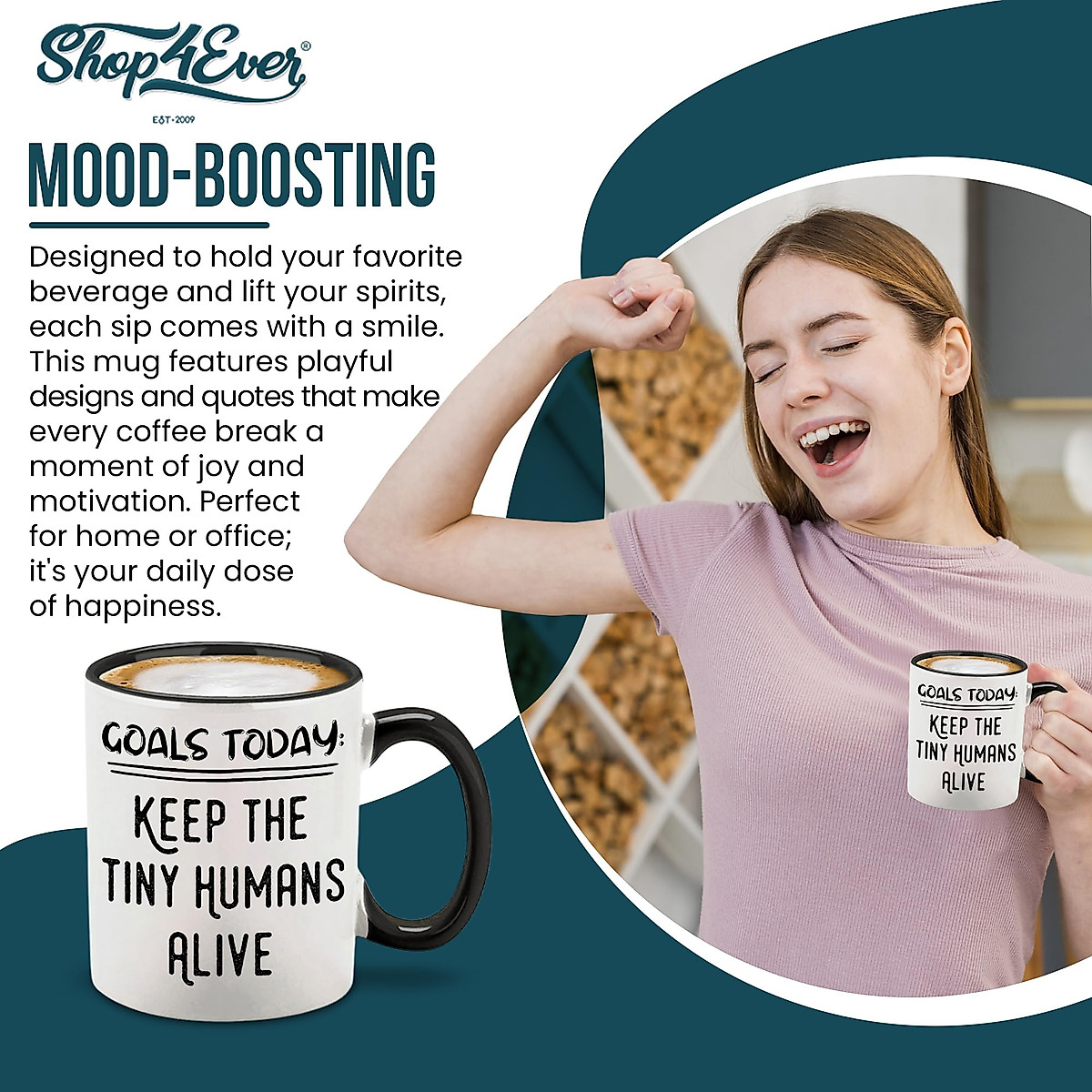 shop4ever Goals Today Keep The Tiny Humans Alive Ceramic Coffee Mug Cup, Mother's Day Gift 11 oz. (Black Handle)