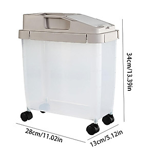 Ingredient Storage Bin Container 10kg Rice Dry Food Sealed on Wheels with Lid Measuring Cup Coffee.