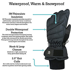 N'Ice Caps Kids Waterproof Winter Thinsulate Warm Gloves (Black, 10-12 Years)