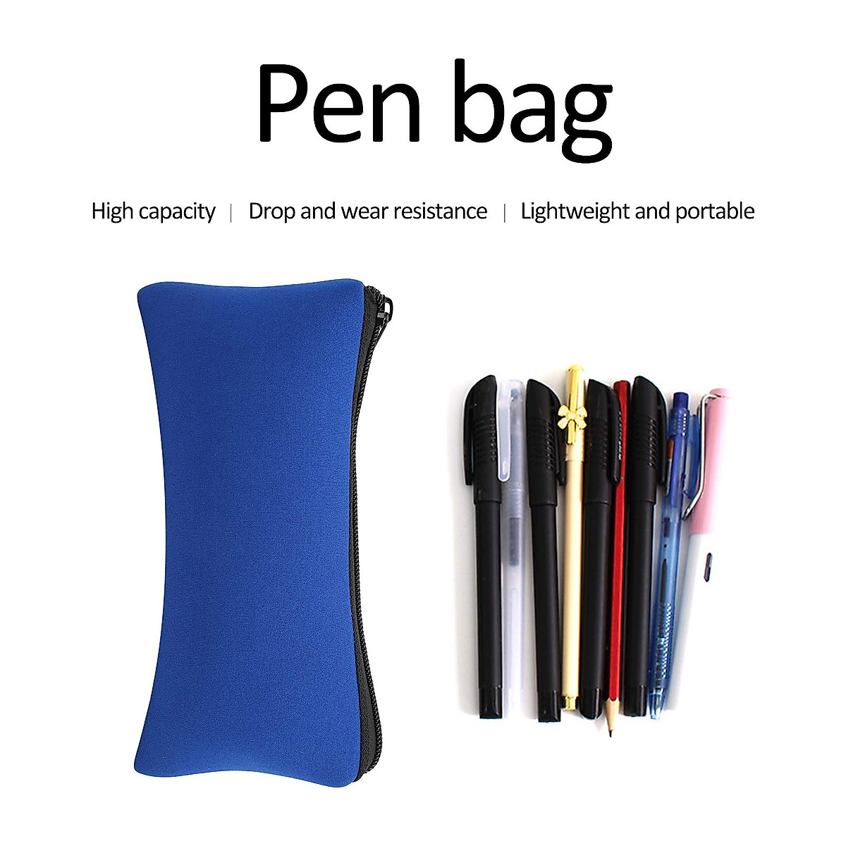 Alomejor 3pcs Pen Bag Pencil Case Soft Neoprene Waterproof Storage Bag for Camping Climbing Traveling Wearable Pen Bag (Blue)