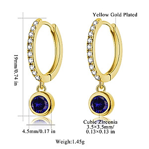 CiNily Small Dangle Hoop Earrings for Women, 14K White Gold Mini Huggie Hoop Earrings Hypoallergenic Cute Blue Cubic Zirconia Hoops Dainty Diamond Drop Earrings Jewelry