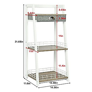 keomaisyto 3-Tier Bathroom Ladder Shelf, Floor Storage Shelf with Drawer, Freestanding Open Tower Shelving Unit for Bathroom Living Room Balcony（White）