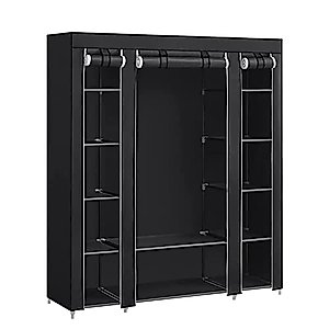 SONGMICS Closet Wardrobe, Portable Closet for Bedroom, Clothes Rail with Non-Woven Fabric Cover, Clothes Storage Organizer, 59 x 17.7 x 69 Inches, 12 Compartments, Black ULSF03H