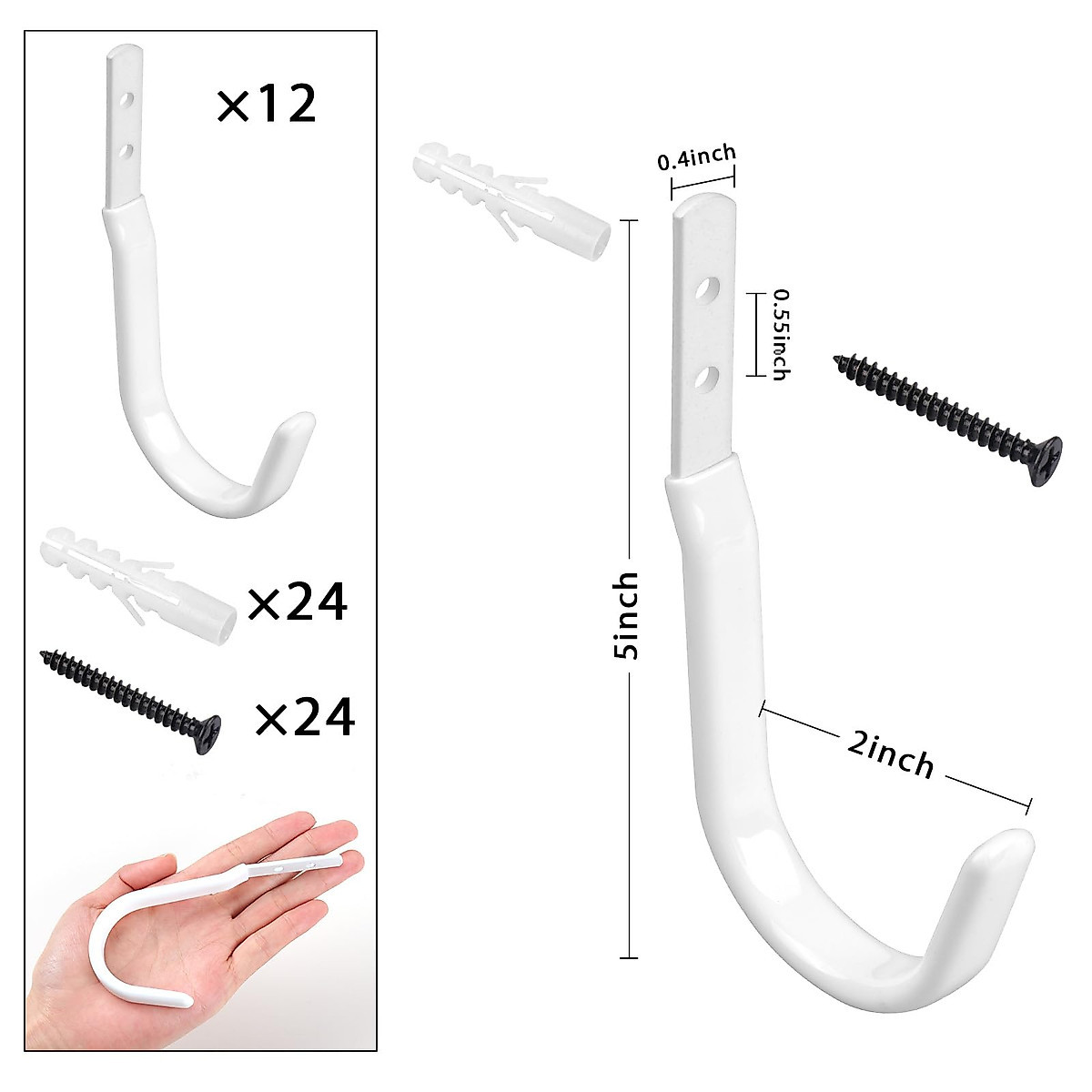 Dapute 6 Pack Wall Hooks for Hanging Coat and Towel, Heavy Duty Utility Coat Hooks,Large Metal J Hooks for Hanging Coat,Towel,Backpack,Robe,Bags,Coffee Mug,Hat(4.8"×2.7"),Screws Included