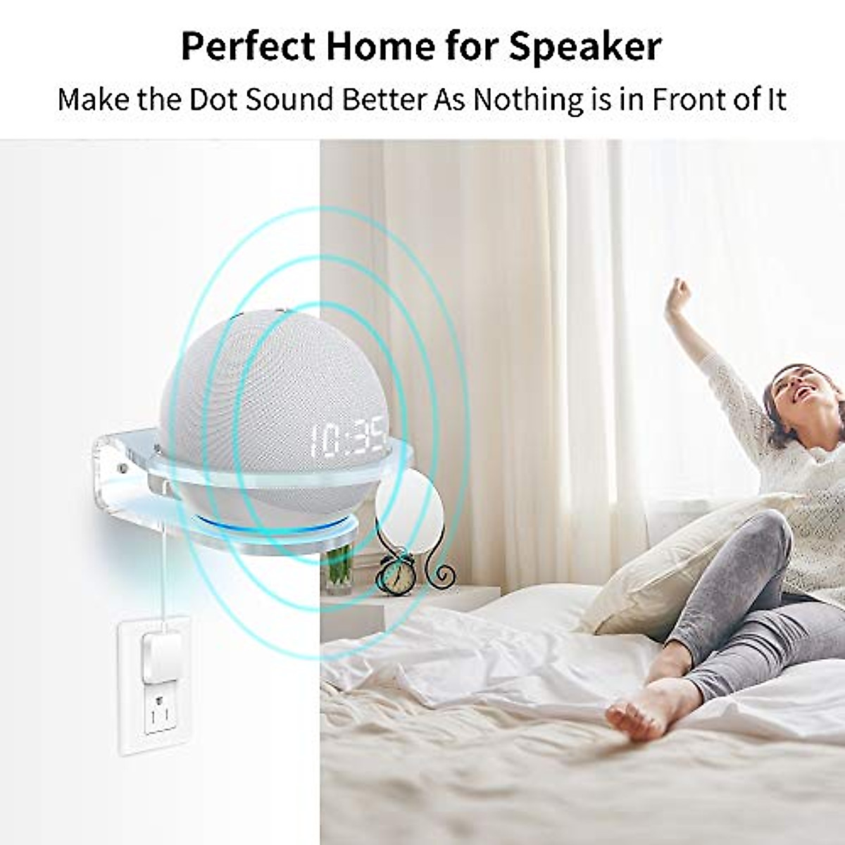 HomeMount Dot 4th Gen Wall Mount, Sturdy Clear Acrylic Wall Shelf Holder, Space Saving Solution Bracket for Dot 3 Dot 4 2Pack