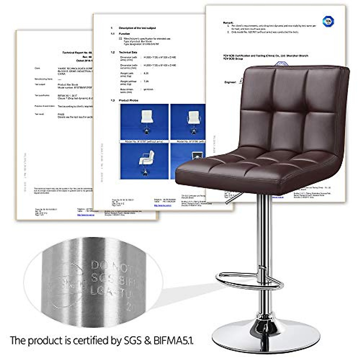 Yaheetech Modern Bar Stools Height Adjustable Kitchen Island Chairs Counter Height Barstools Swivel PU Leather Chair 30 inches,X-Large Base and Seat, 2pcs Brown