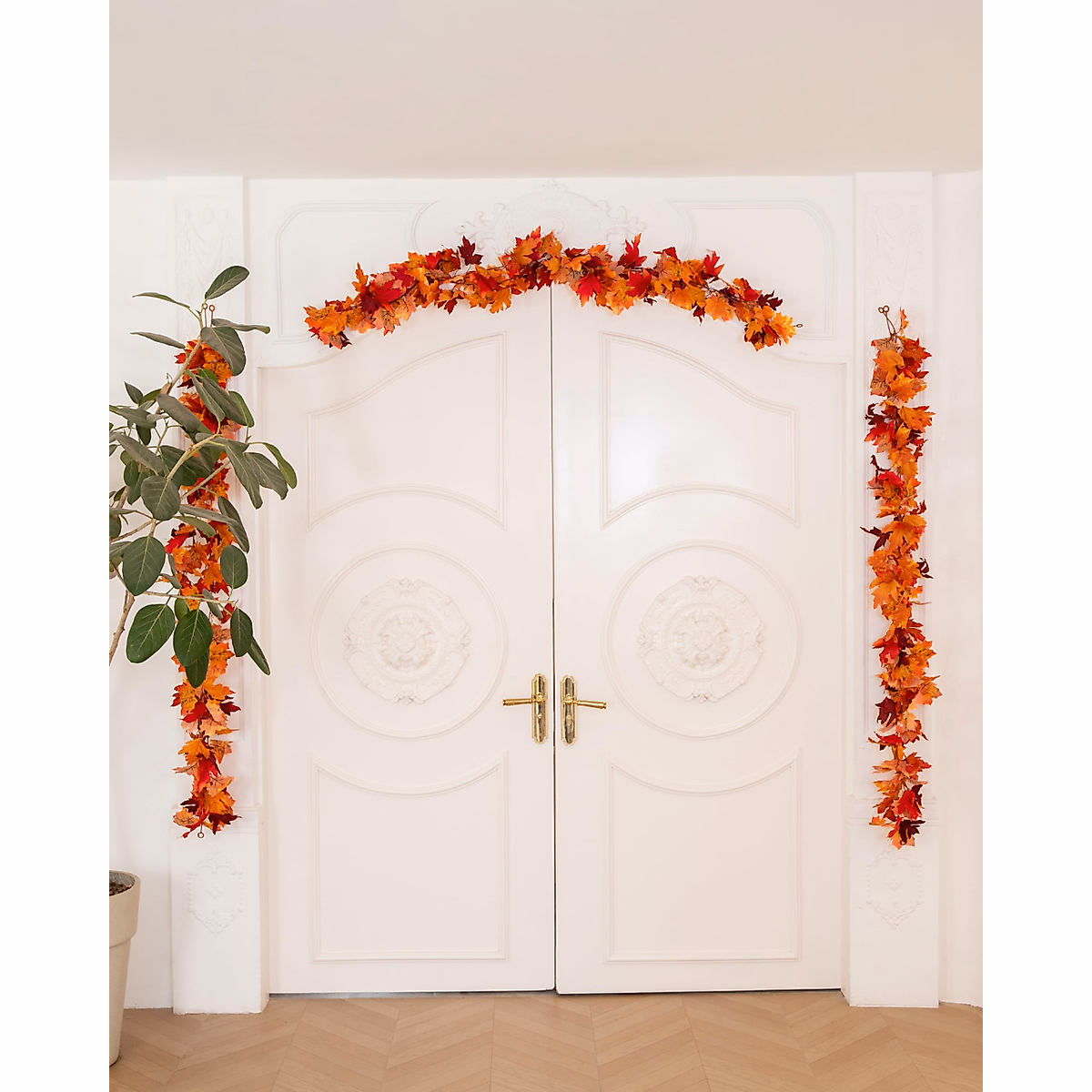 DuHouse 7Pack Fall Maple Leaves Garland 6Ft Hanging Artificial Fall Garland Autumn Leaves Vine for Halloween Thanksgiving Christmas Home Outdoor Decoration