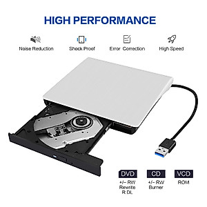 Hcsunfly External CD/DVD Drive for Laptop, USB 3.0 Ultra-Slim Portable Burner Writer Compatible with Mac MacBook Pro/Air iMac Desktop Windows 7/8/10/XP/Vista (White)