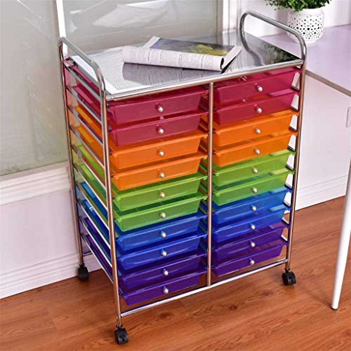 WFHTU 20 Drawers Rolling Cart Storage Scrapbook Paper Studio Organizer Mutli Color Home Furniture