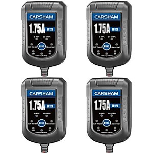 [4-Pack] CARSHAM Trickle Battery Charger 6V 12V Smart Float Charger Automatic Maintainer for Car Motorcycle Lawn Mower Tractor Automotive ATV Lead Acid and Lithium Batteries