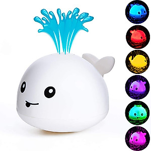 Bath Toys Water Spraying Whale Squirt Toy LED Light Up Bath Toys Bathtub Shower Pool Bathroom Toy for Baby Toddlers 1-3 Infant Kids Water Toys