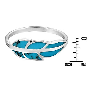 AeraVida Floating Feather Simulated Blue Turquoise Inlay .925 Sterling Silver Ring (9)