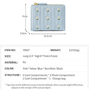 MEISEE Small Wallet for Girls Women Tri-folded Wallet Cash Pocket Card Holder Coin Purse with ID Window elegant youthful and cute- -flowers-blue