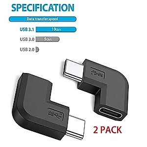 Aoiutrn 90 Degree Type USB C Adapter, 2 Pack USB C to USB-C Fast Charger and Transfer Converter [Right Angle] Compatible for Switch, Notebook Computers, Tablet, and Other Type C Cable Devices