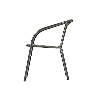 Pack of 6 Gray Wicker Rattan Indoor-Outdoor Dining Chairs | Patio Dining Chairs | Outdoor Restaurant Stackable Chairs. Deck Chairs (6)