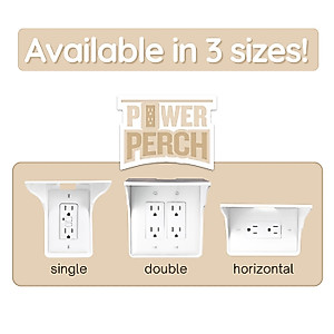 Storage Theory Power Perch Double Outlet Shelf - Convert Your Outlet into Display Shelves - Alexa Speaker Stand, Electric Toothbrush Holder - Light Socket Shelf 2 Pack, White