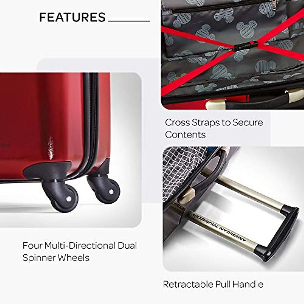 American Tourister Disney Hardside Luggage with Spinner Wheels, Black,Red, Carry-On 21-Inch