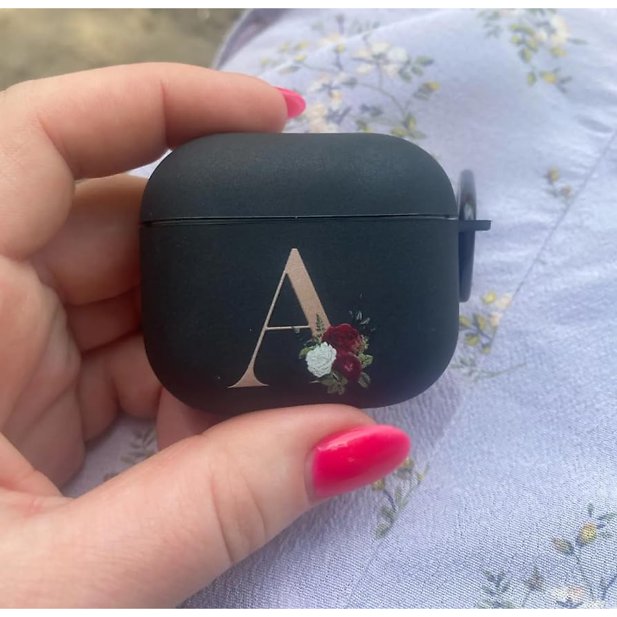 Custom Monogram Airpods Case with Keychain - for AirPods 1/2 / 3 / Pro/Pro 2 - Shockproof Silicone Initials Airpods Case, Gift for her, Women's Unique Personalized Floral Flower Airpod Case Cover