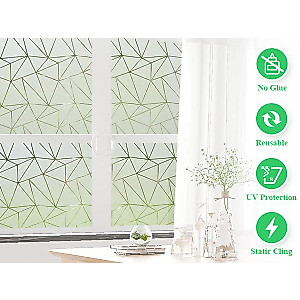 Beautysaid Window Privacy Film Frosted Glass Window Stickers: Bathroom Frosting Sun Blocking Static Cling Non-Adhesive Vinyl Removable Decorations Covers for Home Office 17.5x78.7inch