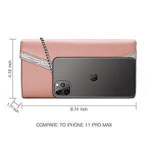 GM LIKKIE Clutch Purse for Women, Envelope Evening Clutch Handbag, Crossbody Foldover PU Leather Shoulder Bag (Pink)
