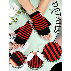 4 Pairs Fingerless Gloves Unisex Half Finger Gloves Striped Knit Stretchy Winter Gloves for Women Men Cold Weather (Striped Style)