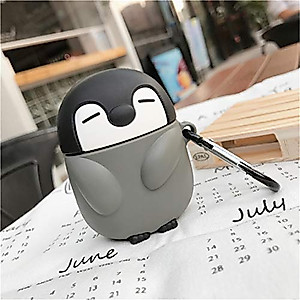 Oqplog for AirPod 2&1 Case, Protective Soft Silicone Cute Cartoon Fun Fashion Cover for Girls Teens Kids Air Pods, Animal Cool Shockproof Design Skin Accessories Cases for Airpods 1/2 - Q Grey Penguin