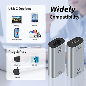 Poyiccot USB C to Ethernet Adapter Gigabit, RJ45 Female to USB C Female Adapter, USB C to RJ45 Adapter Up to1000/ 100/10Mbps Ethernet LAN Network Adapter Compatible for iPad, MacBook Pro, 1Pack