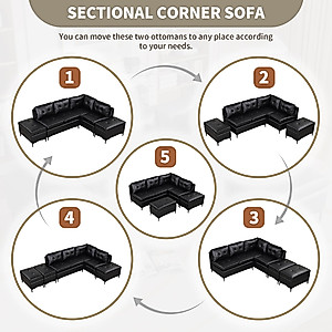 Linique 94.8" L-Shaped Pu Leather Sofa with 2 Movable Storage Ottoman, Modern Sectional Sofa Set for Living Room, Apartment, Black