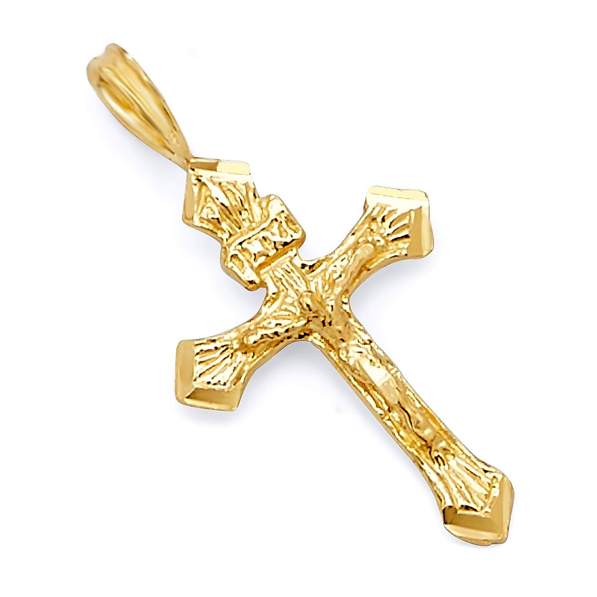14k REAL Yellow Gold Religious Crucifix Jesus Cross Charm Pendant