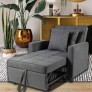 Polar Aurora Sofa Bed Chair 3-in-1 Convertible Chair Bed, Lounger Sleeper Chair, Single Recliner for Small Space with Adjustable Backrest (Dark Grey)