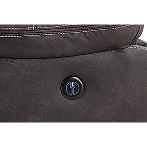 Madrona Burke Zoey Dark Graphite 84" Power Sofa with Dual Recliners, Microsuede Upholstery, and USB Charging Station