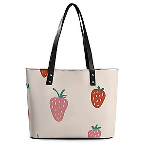 Womens Handbag Strawberry Fruit Berry Pattern Leather Tote Bag Top Handle Satchel Bags For Lady