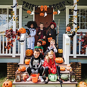 Pre-Strung Trick or Treat Banner - NO DIY - Black Glitter Halloween Banner - Pre-Strung Garland on 8 ft Strand - Pumpkins Ghosts & Bats Halloween Party Decorations & Decor. Did we mention no DIY?