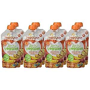 Happy Tot Organics Stage 4 Baby Food Pouches, Gluten Free, Vegan Snack, Love My Veggies, Fruit & Veggie Puree, Carrot, Banana, Mango & Sweet Potato, 4.22 Ounce (Pack of 8)