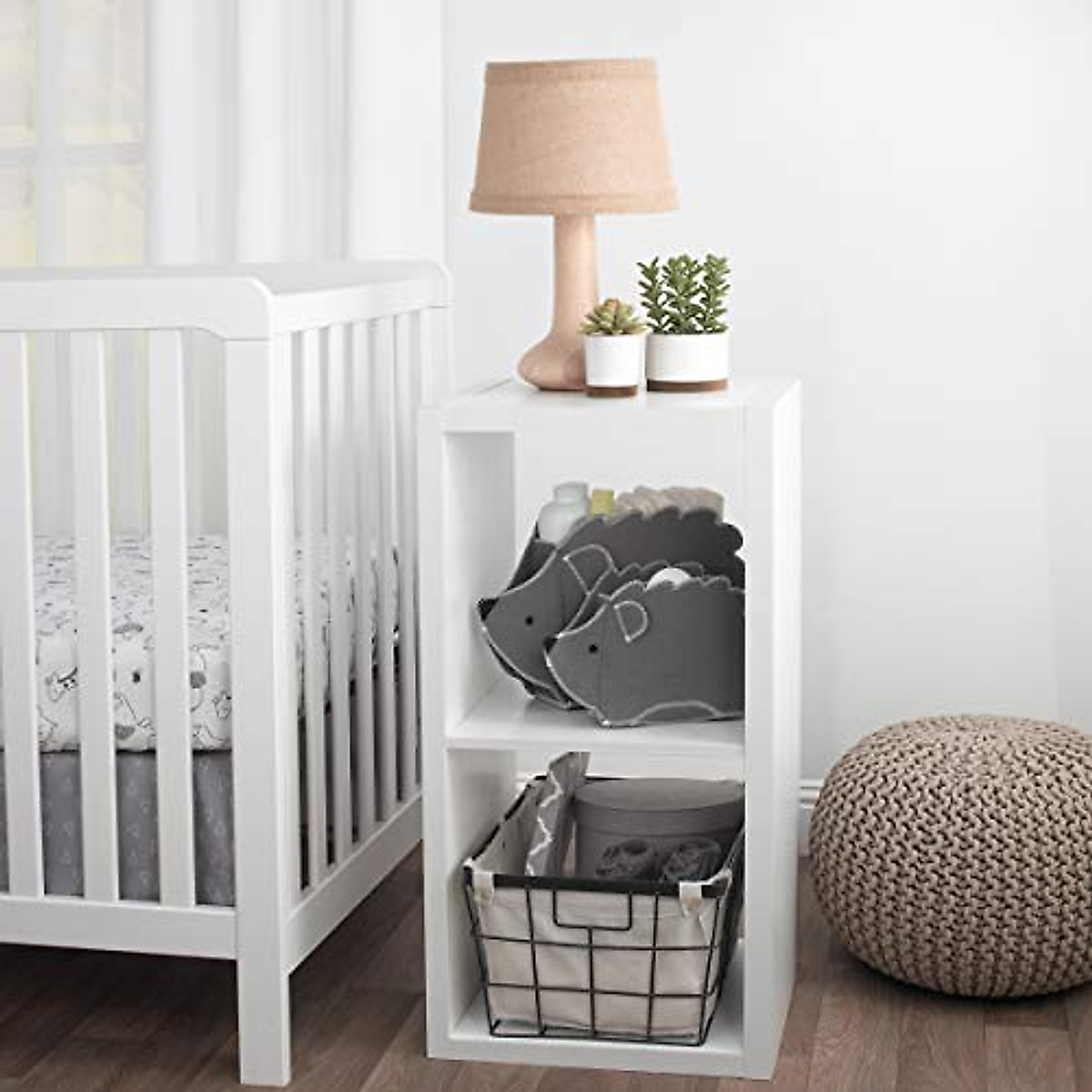 NoJo Grey Felt Hedgehog Shaped 2Piece Nursery Storage Caddy Set, Grey, White