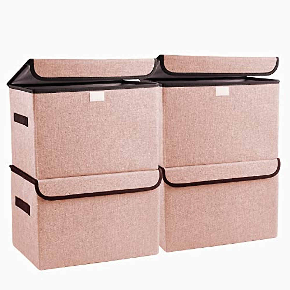 Bagnizer Foldable Fabric Storage Bins with Lids, 14.4x10x10'' Decorative Stackable Storage Cubes with Handles, Toy Clothes Blanket Storage Organizer, Closet Storage Basket/Box/Containers