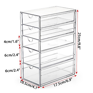 Hipiwe 5-Drawers Plastic Storage Organizer, Clear Hair Accessories Organizer with Large Capacity for Bathroom, Dresser, Cosmetic Hair Tie Container for Girls Women