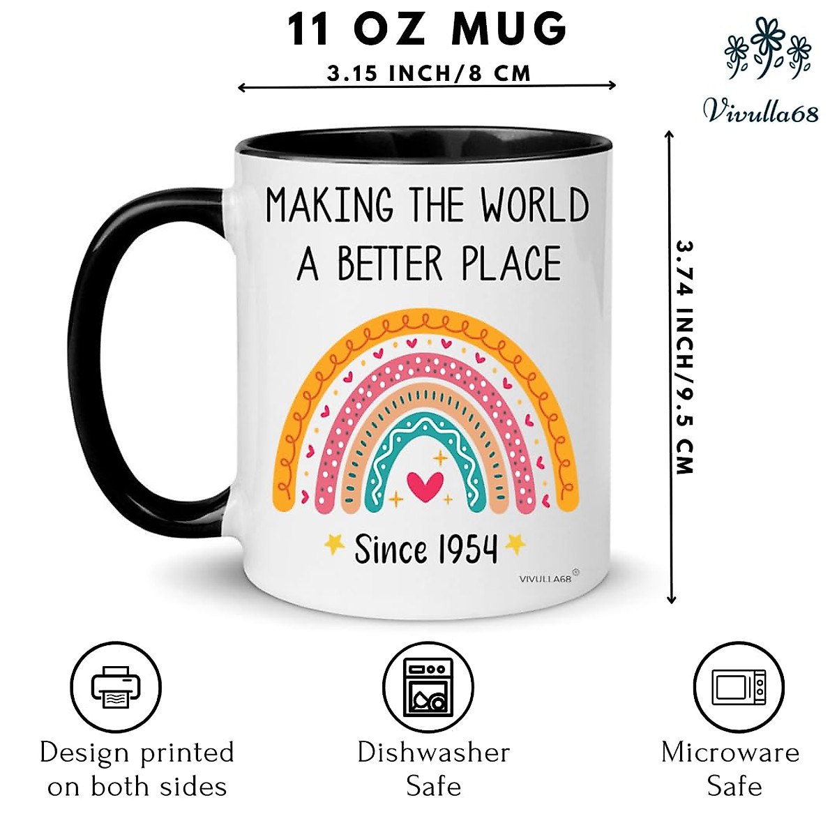 Vivulla68 70th Birthday Gifts For Women Men, Gift For 70 Year Old Women, 1954 Birthday Gifts For Women, Gift Ideas For 70 Year Old Woman, Birthday Gifts For Women Turning 70, 1954 Birthday Coffee Mug