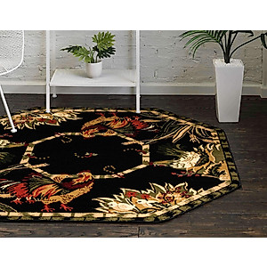 Unique Loom Barnyard Collection Area Rug - Farm (5' 3" Octagon, Black/ Cream)