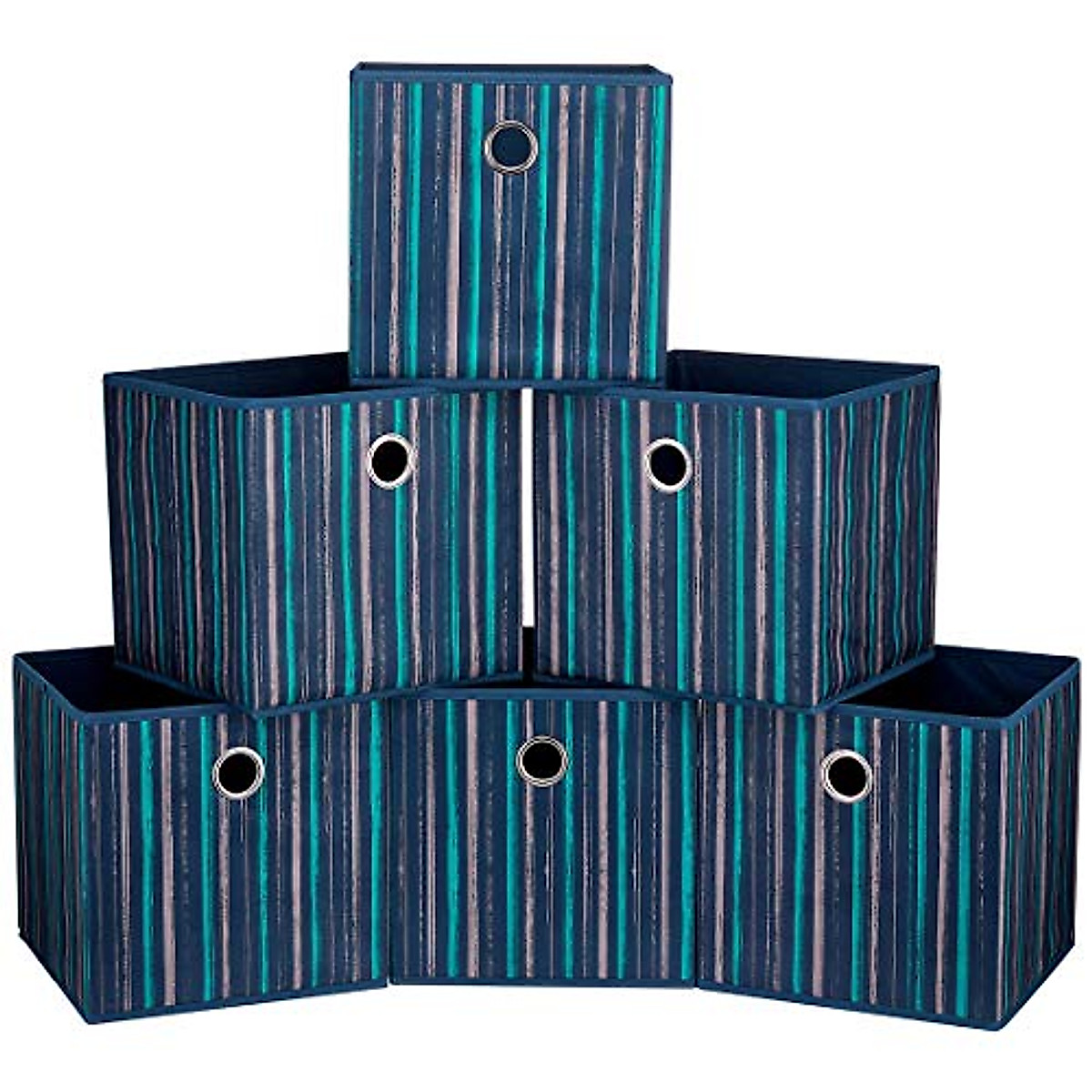 i BKGOO Foldable Storage Cube Drawer Bins Collapsible Fabric Storage Boxes with Round Metal Grommets for Organizing Shelf Nursery Home Closet 4Pack&6Pack 11x11x11 inch (6 Pack Blue, 11x11x11 inch)
