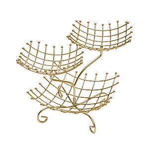 DYRABREST 3-Tier Fruit Basket Fruit Bowl Stand Fruit Cake Tray Plate 3 Tier Storage Rack Fruit Vegetable Bowl Desserts Candy Buffet Plate Serving Tray fo Family Dinner Birthday Party Wedding (Gold)