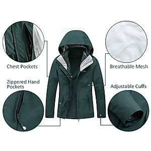 Diamond Candy Womens Winter Coat Waterproof Rain Jacket for Ski, 3 in 1 Fleece Jacket with Hood