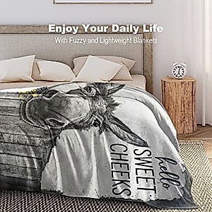 Funny Donkey Throw Blanket Cute Animal Donkey Flower Blanket for Kids Adults Super Warm Soft Cozy Plush Fleece Flannel Blanket for Sofa Couch Bed Birthday Gifts 40"x50"