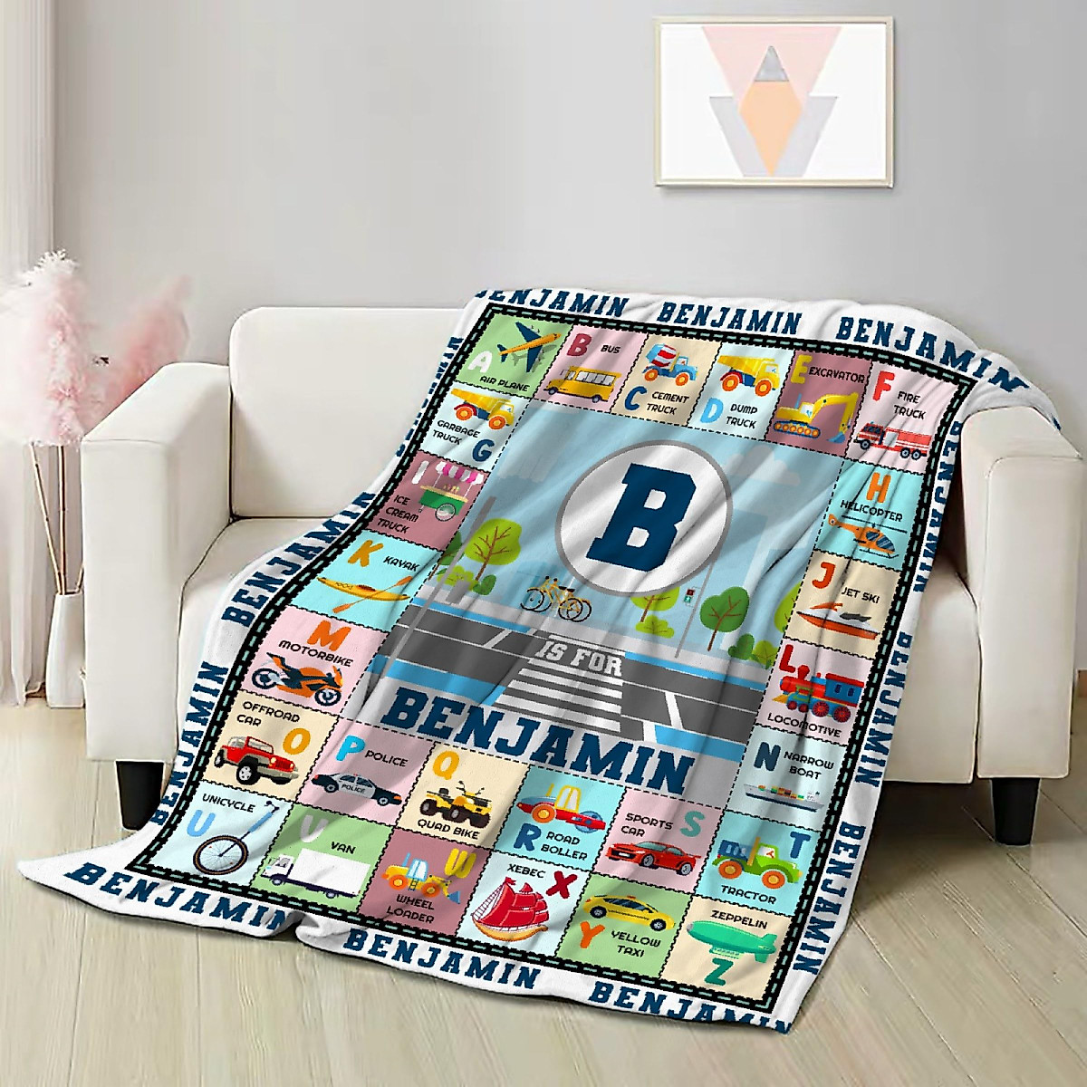 Custom Alphabet Name Vehicle Blanket Personalized Name Blankets for Baby Soft Lightweight Flannel Throw Blanket for Couch Bed Travel Practical Heartfelt Gifts XS 30x40in Pet/Toddler Gift