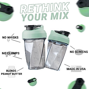 HELIMIX 1.5 Vortex Blender Shaker Bottle Holds Upto 20oz | No Blending Ball or Whisk | USA Made | Portable Pre Workout Whey Protein Drink Shaker Cup | Mixes Cocktails Smoothies Shakes | Top Rack Safe