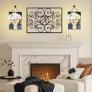 Dailyart Mason Jar Sconces Wall Decor, Rustic Mason Jar Wall Sconce Hanging Mason Jar Sconces with LED Fairy Lights, Farmhouse Wall Decor Country Decorations for Home, Set of 2