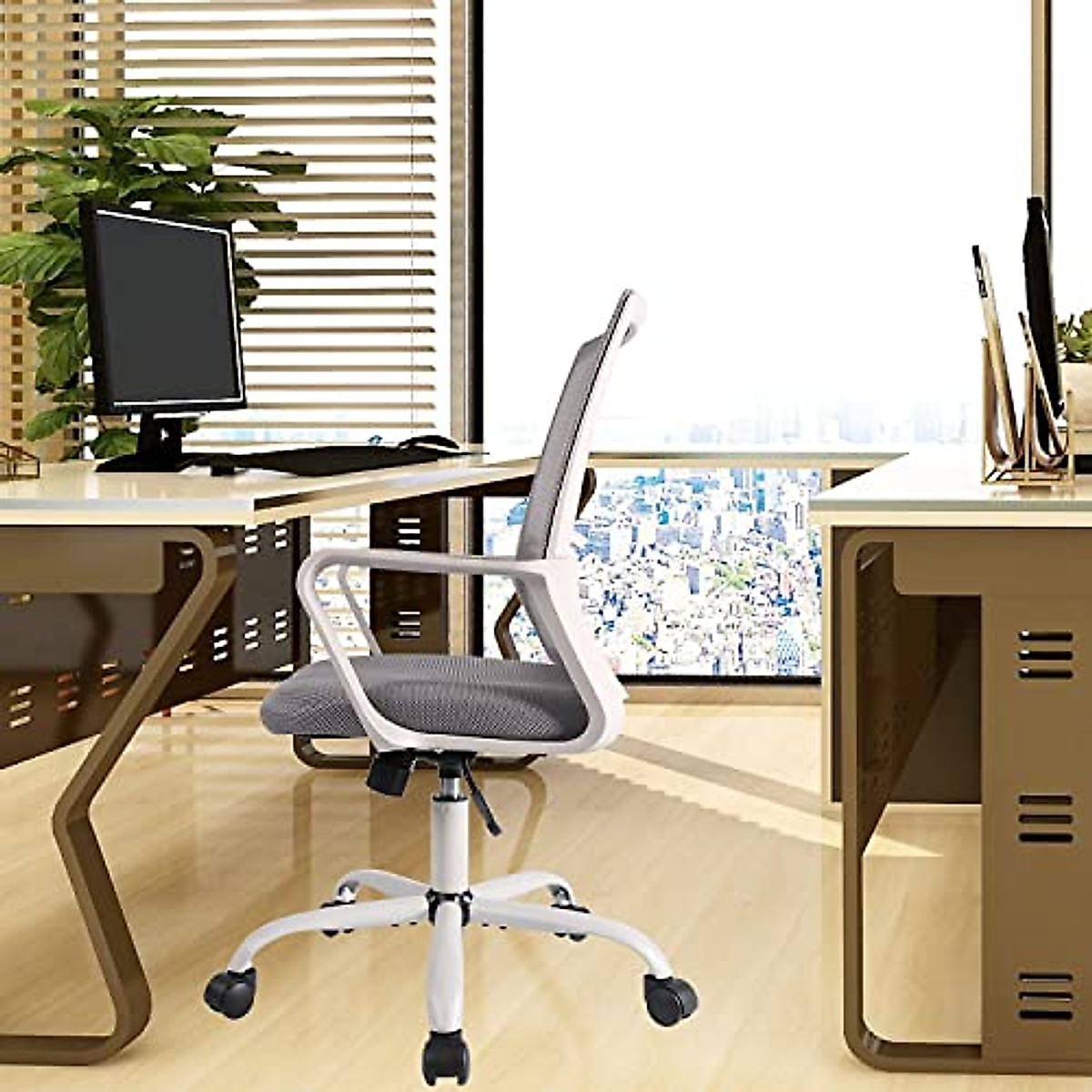 Office Desk Chair, Mesh Home Office Computer Task Chairs, Ergonomic Swiveling Rolling Desk Chair, Grey